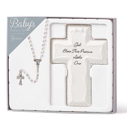 Roman Giftware - 16cm/6.25" White Cross & Rosary (S/2)