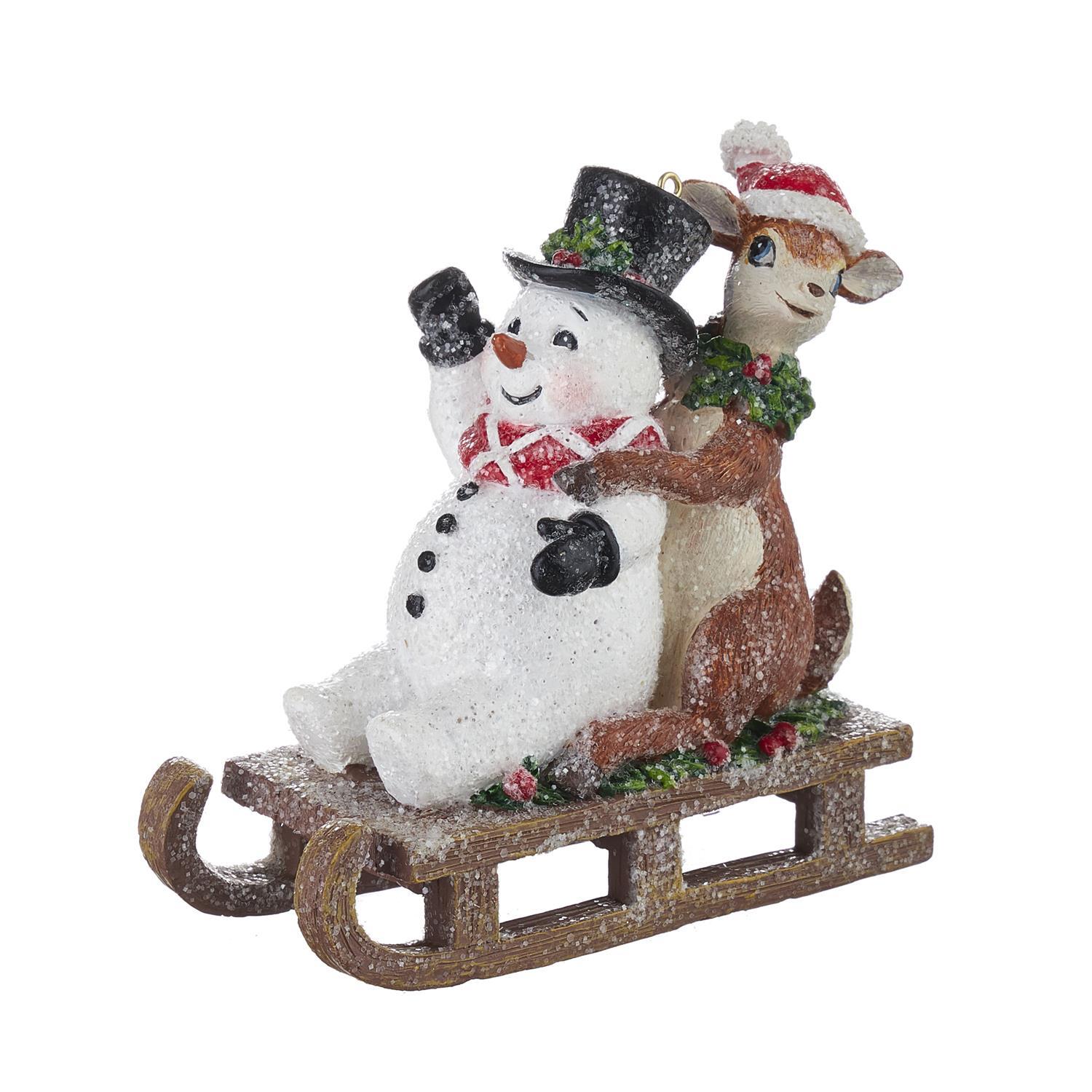 RAZ Up On The Mountain - 10cm/4" Snowman and Reindeer on Sled HO - RAZ ...