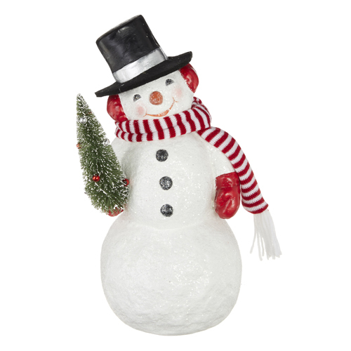 RAZ Vintage Farmhouse - 32.4cm/12.75" Snowman with Scarf Holding Tree ...
