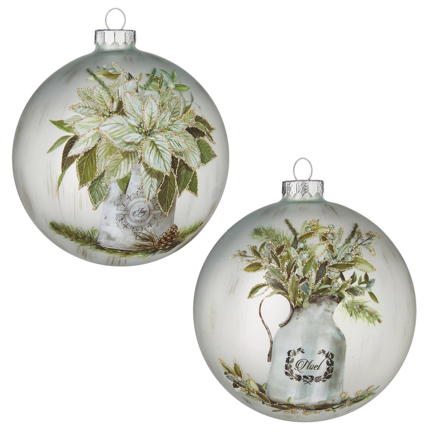RAZ Seasons Frost - 12cm/4.75" Winter Farmhouse Floral Ball HO (2AT ...
