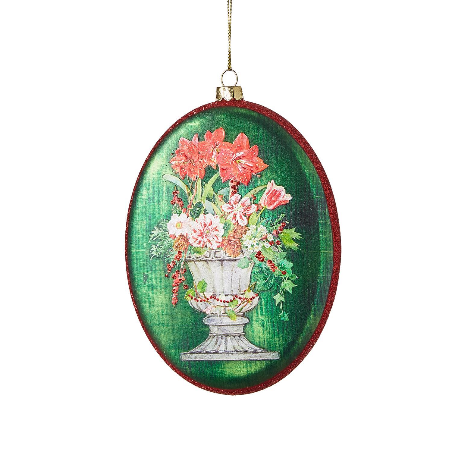 RAZ Seasons Frost - 15cm/6" Winter Floral Oval Disc HO - RAZ Imports