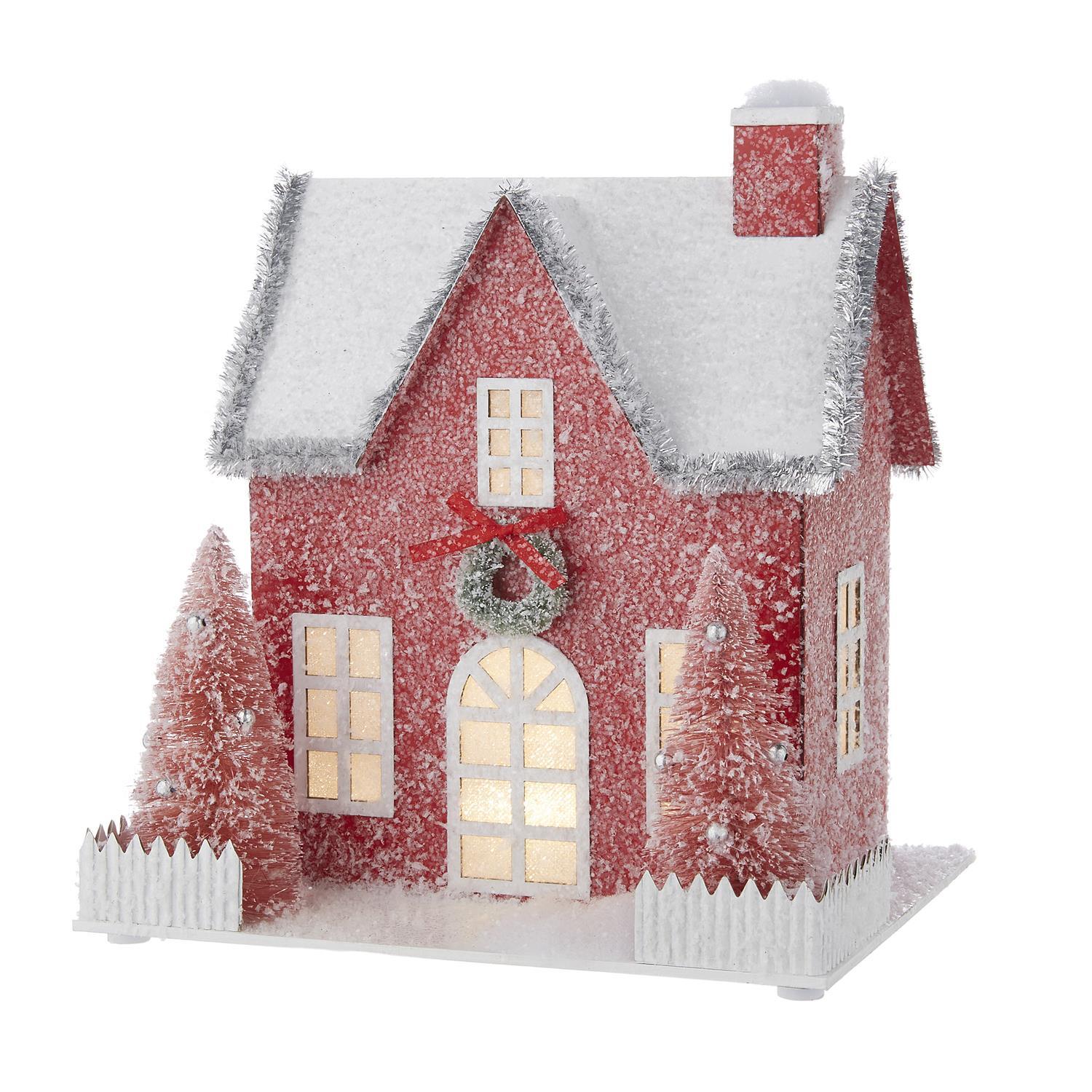 RAZ Holly Jolly Holiday - 24cm/9.5" Red Lit Paper House - RAZ Imports