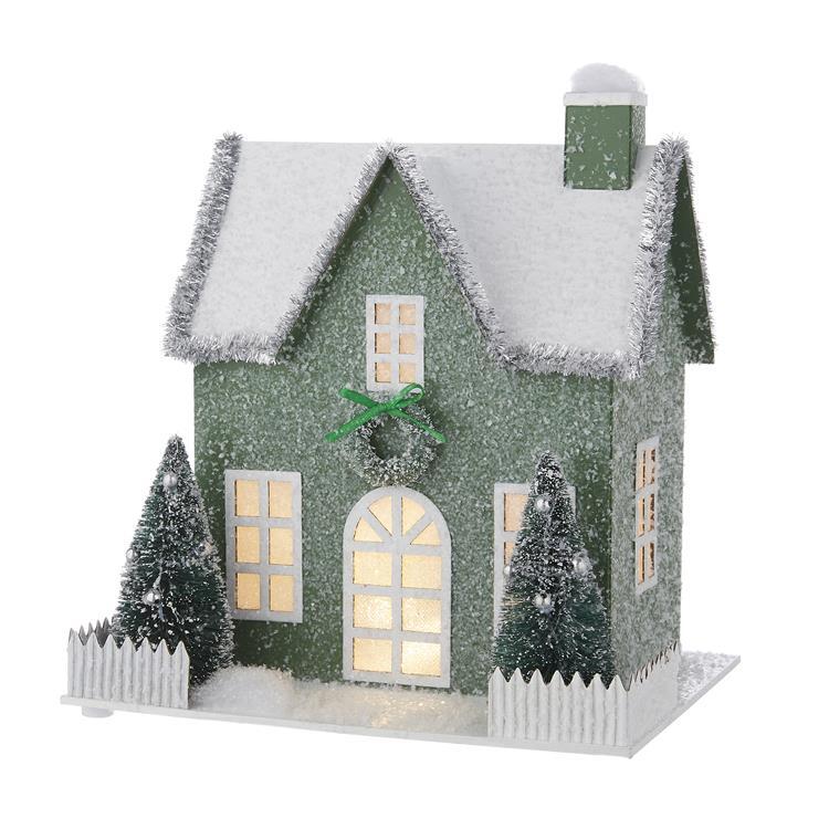 RAZ Collected Christmas - 23.5cm/9.25" Green Lit Paper House - RAZ Imports