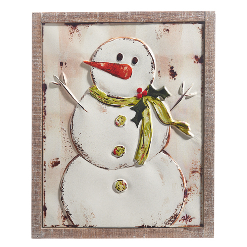 RAZ My Merry Snowman - 53cm/21" Snowman Embossed Metal Framed Wall Art ...