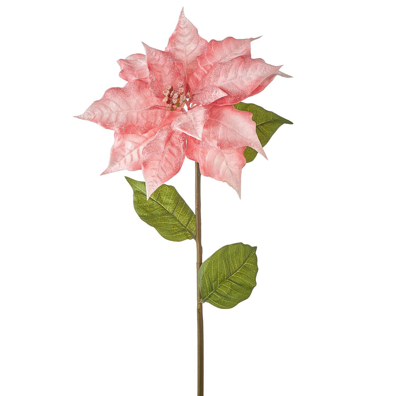 RAZ Holiday Rendezvous - 79cm/31" Glittered Pink Poinsettia Stem - RAZ ...
