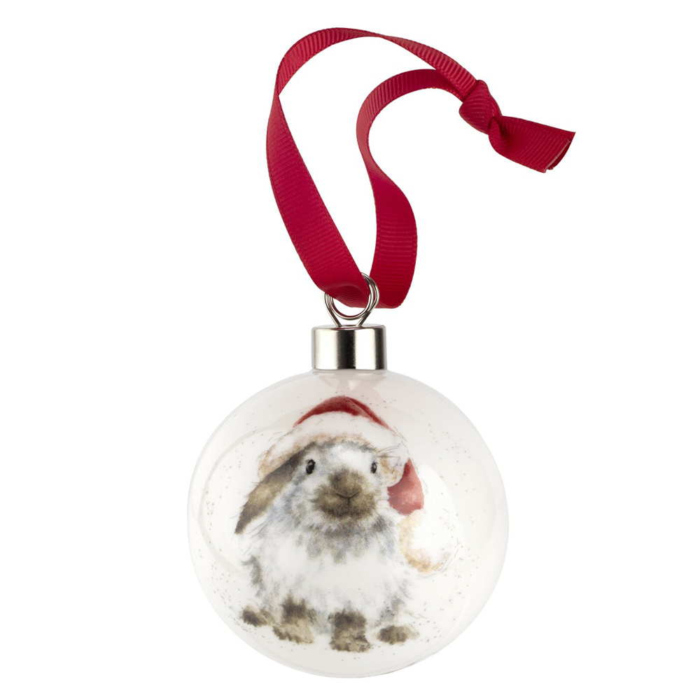 6.6cm/2.6" Rabbit Ho Ho Ho Bauble from Wrendale Designs by Royal Worcester