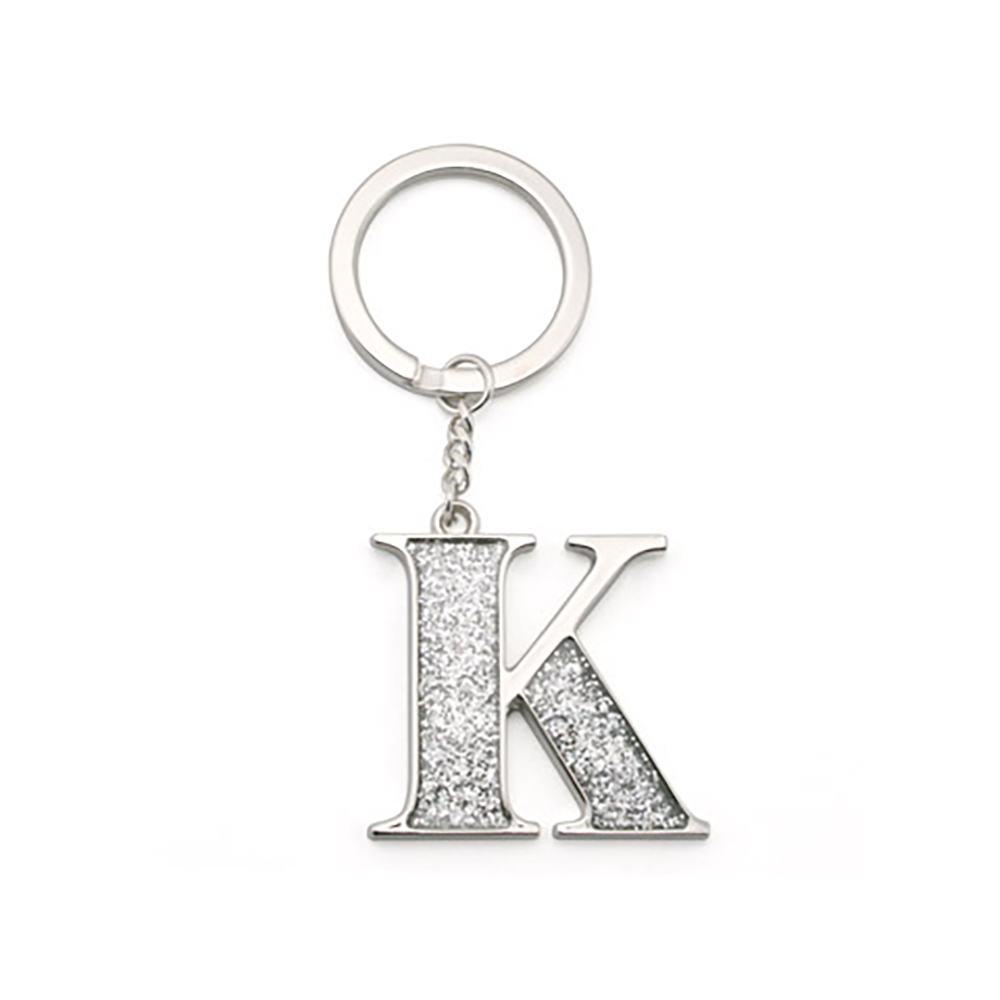 Whitehill Keyrings - Faux Silver Glitter Keyring "K" - Whitehill Silver