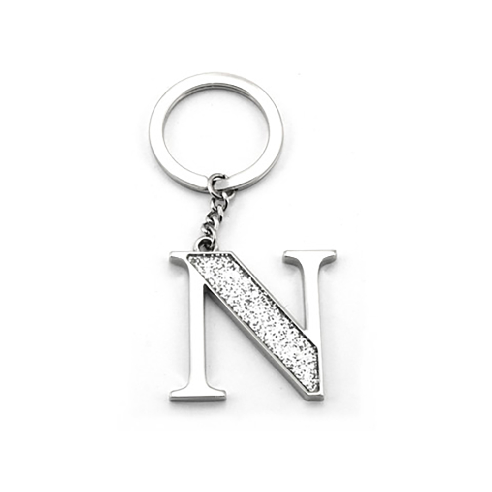 Whitehill Keyrings - Faux Silver Glitter Keyring "N" - Whitehill Silver